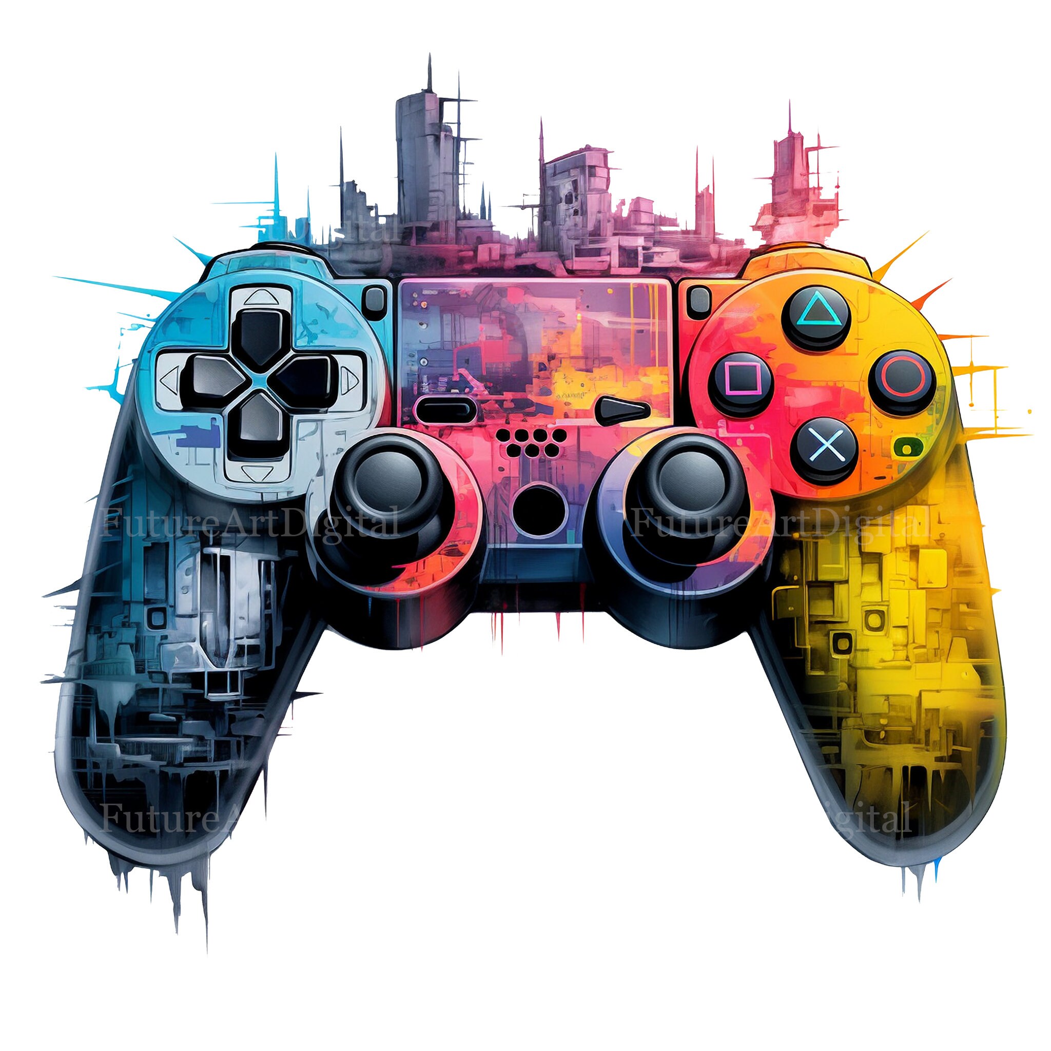 Set of 12 Cyberpunk Gaming Controller Digital Clipart, Ps Controller ...