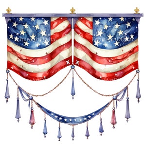 Watercolor Patriotic 4th of July Banner Digital Clipart, Patriotic ...