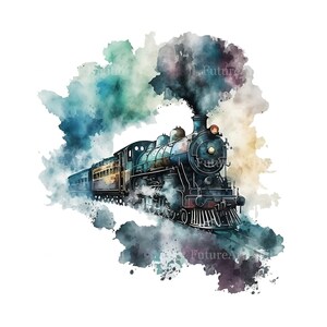 Watercolor Steam Train Sublimation PNG, Steam Train Digital Clipart ...