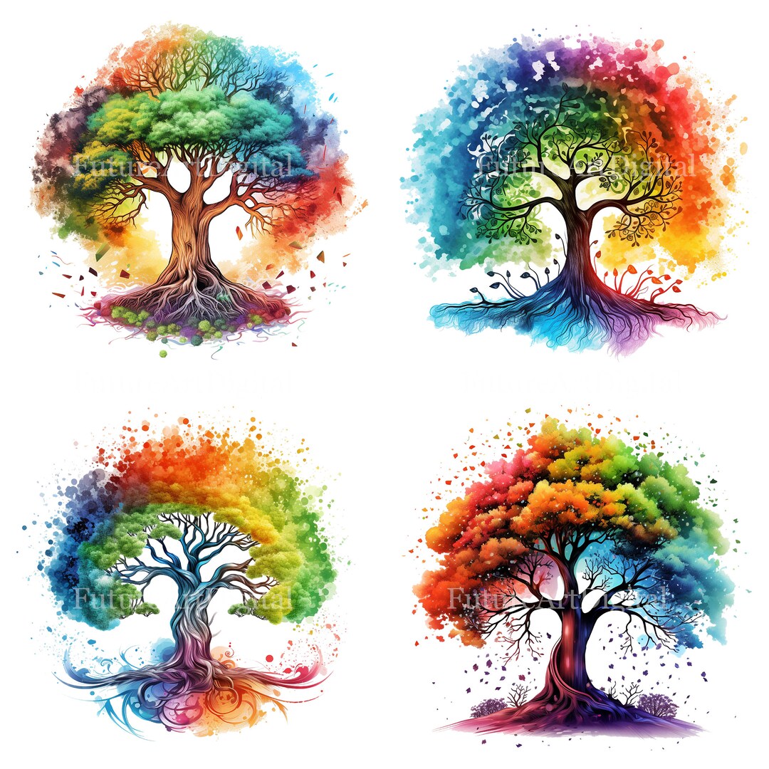 Watercolor Rainbow Tree of Life Digital Clipart, Tree of Life ...