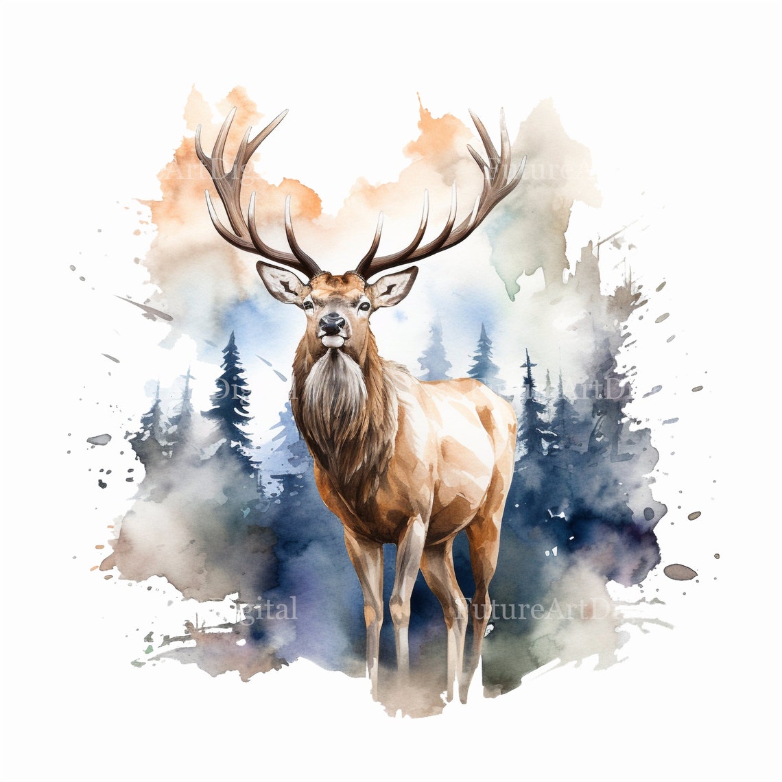 Watercolor Elk Sublimation PNG, Elk Digital Clipart, Elk Printable Wall ...