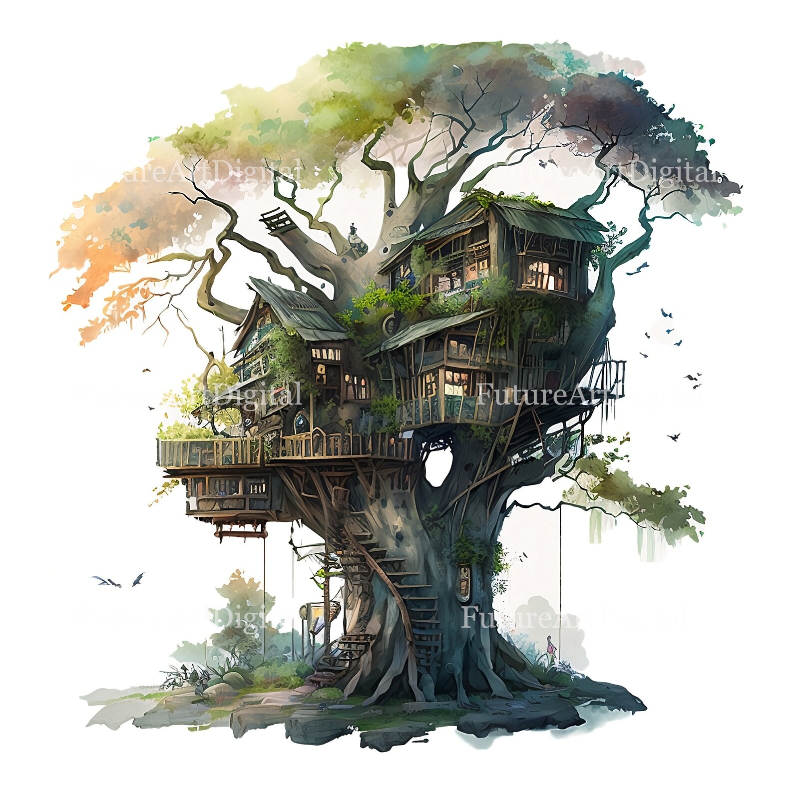 Watercolor Treehouse Digital Clipart Treehouse Sublimation - Etsy
