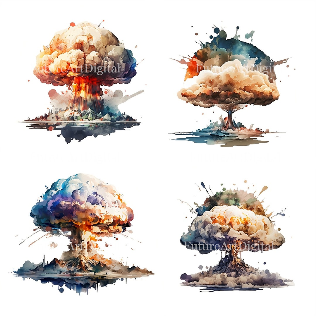 Watercolor Nuclear Explosion PNG, Nuclear Blast Digital Clipart, Atomic ...