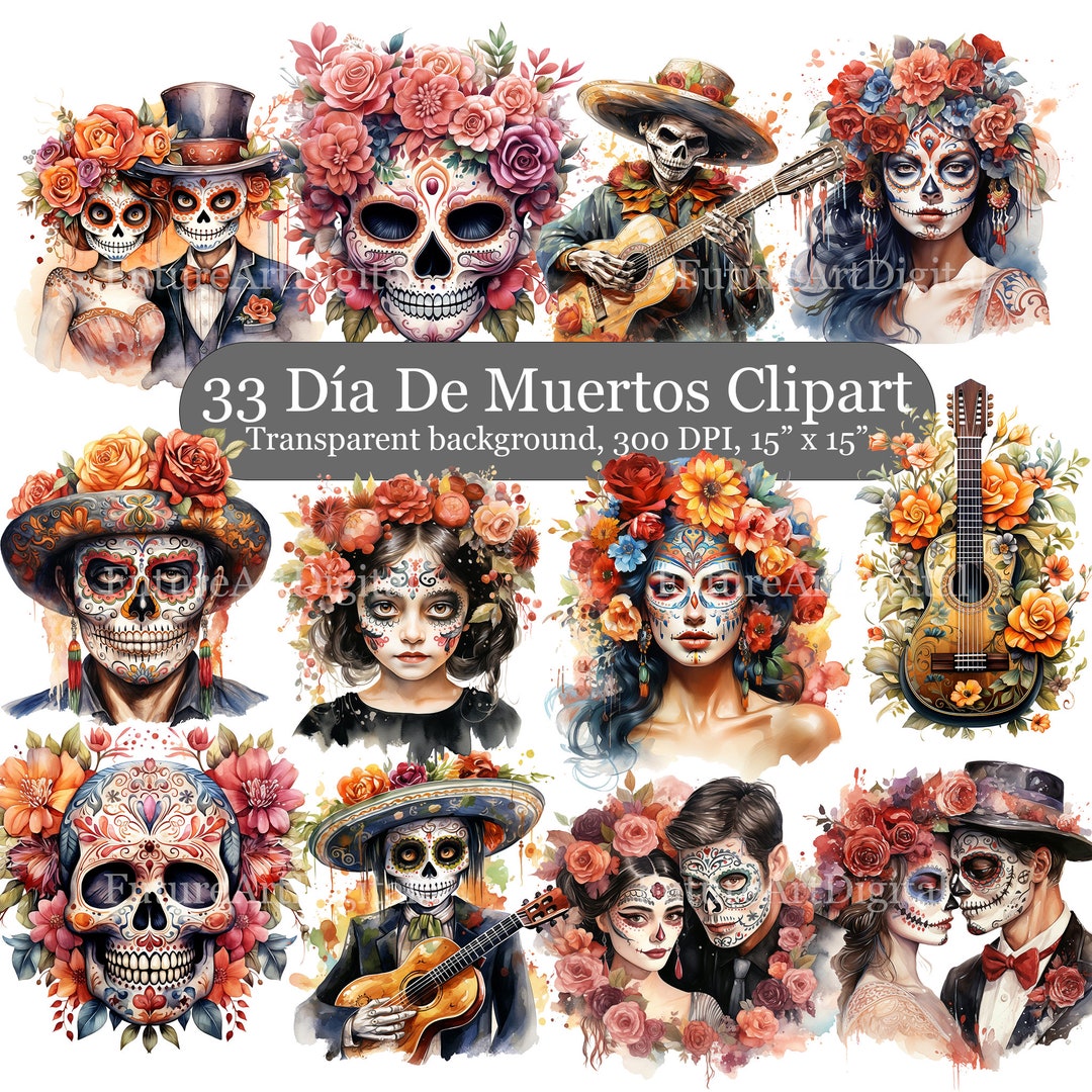 33 Watercolor Day of the Dead PNG, Día De Muertos Digital Clipart, Dia ...