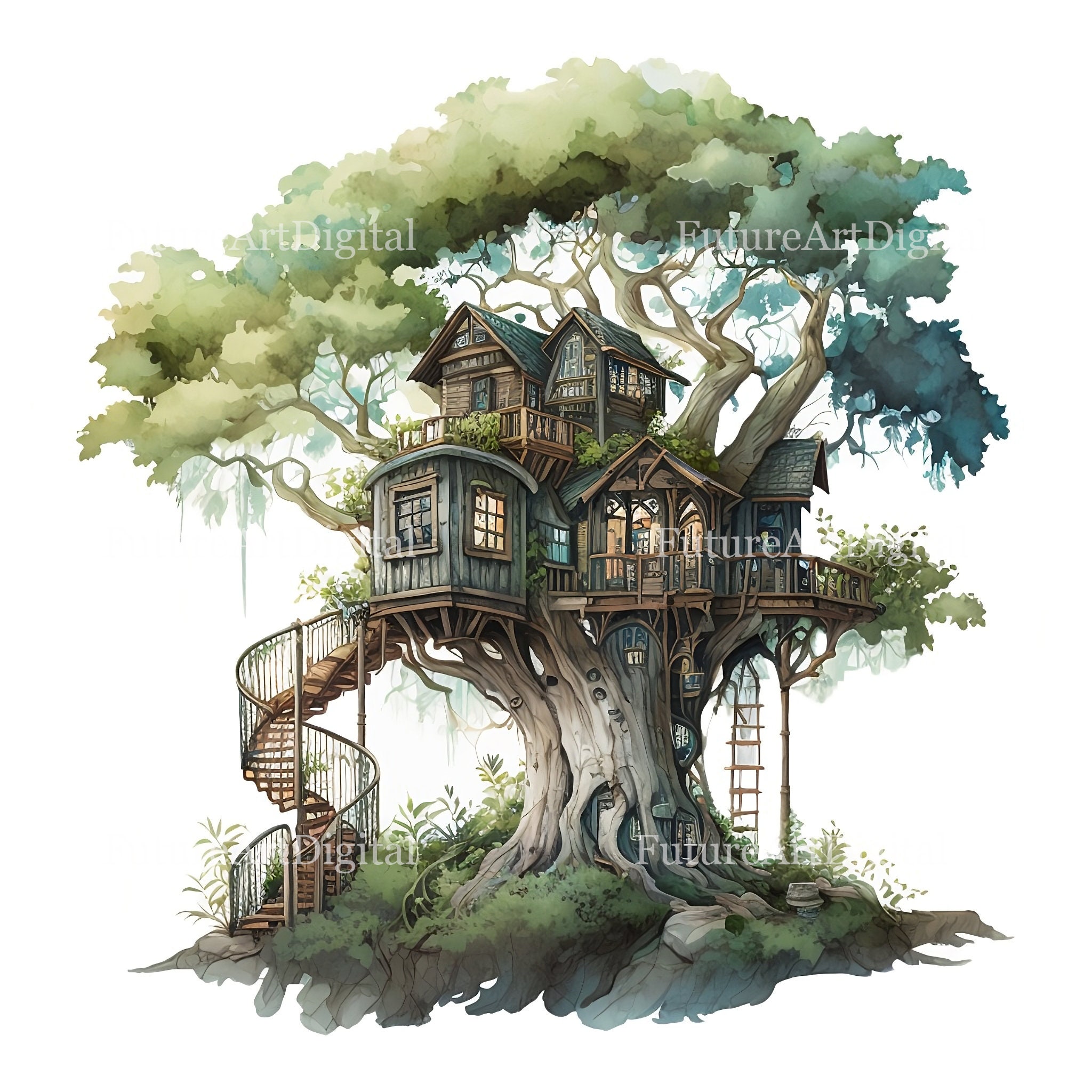 Watercolor Treehouse Digital Clipart Treehouse Sublimation - Etsy