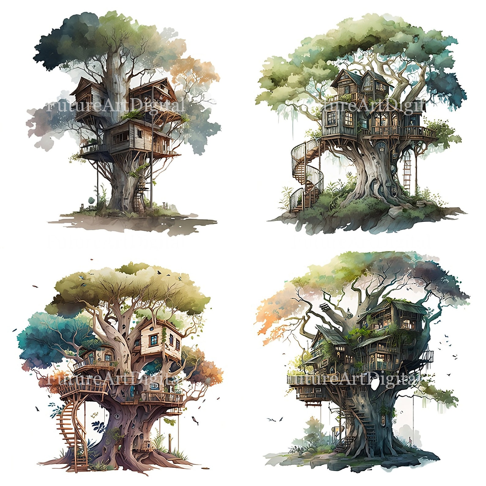 Watercolor Treehouse Digital Clipart Treehouse Sublimation - Etsy