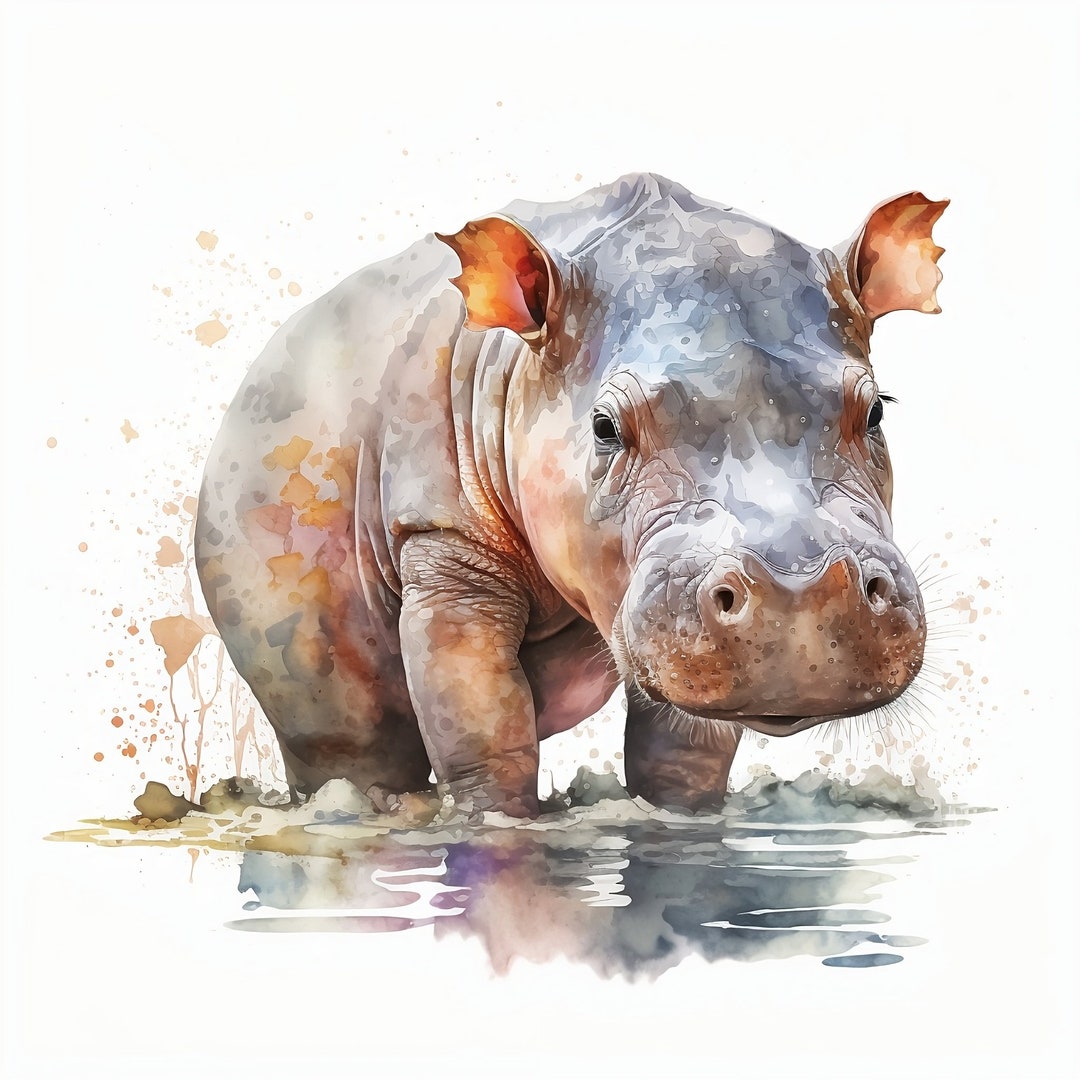 Watercolor Baby Hippo PNG Safari Animal Digital Clipart Baby - Etsy