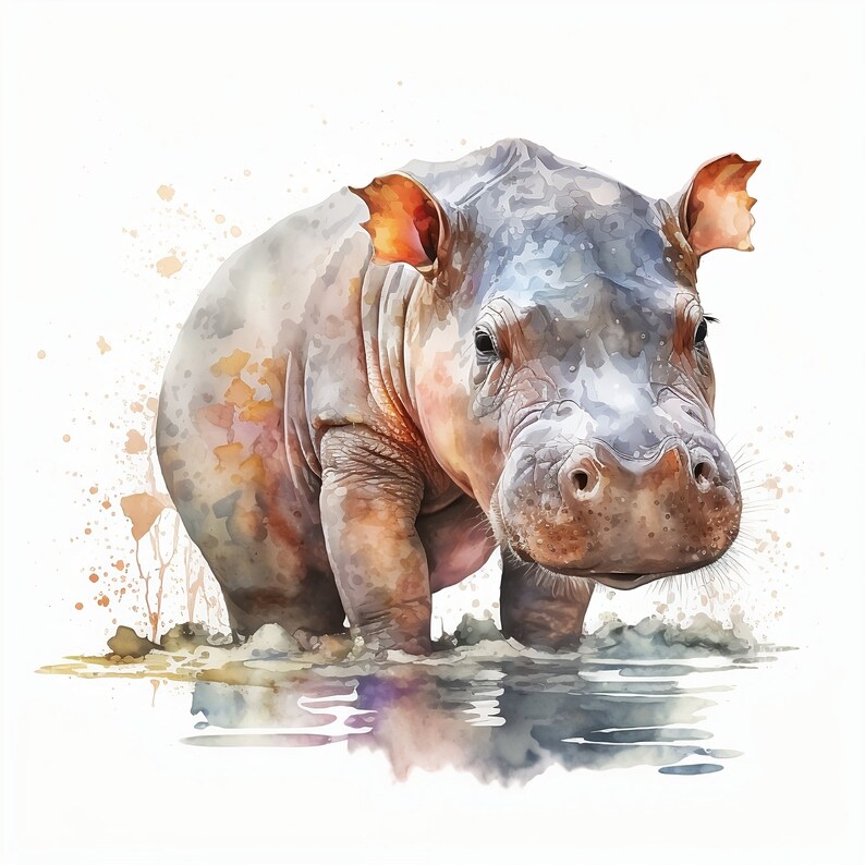 Watercolor Baby Hippo PNG Safari Animal Digital Clipart Baby - Etsy