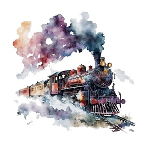 Watercolor Steam Train Sublimation PNG, Steam Train Digital Clipart ...
