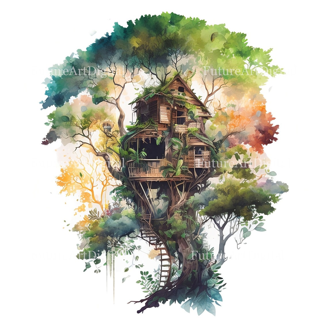 Watercolor Treehouse Sublimation PNG Treehouse Digital - Etsy