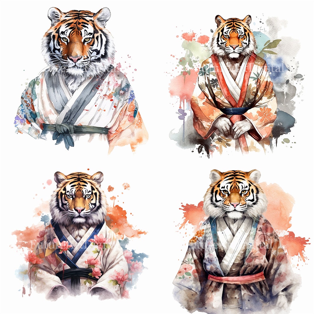 Watercolor Geisha Tiger Sublimation PNG, Geisha Tiger Digital Clipart ...