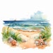 Watercolor Beach With Sea Digital Clipart, Beach Printable Wall Art ...