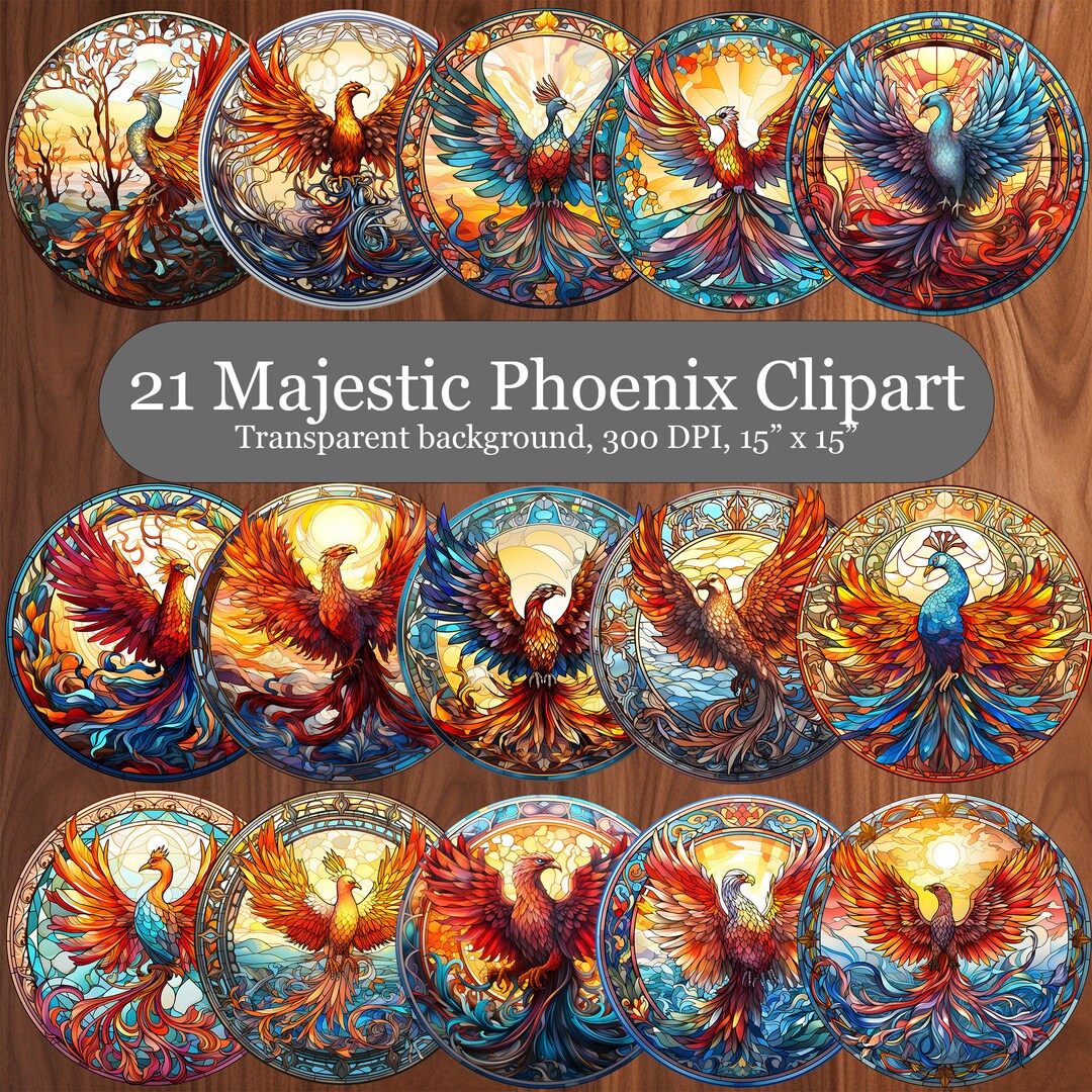 Stained Glass Phoenix PNG, Mythical Bird Clipart, Symbol of ...