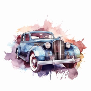 Watercolor Vintage Car Sublimation PNG, Retro Car Digital Clipart ...