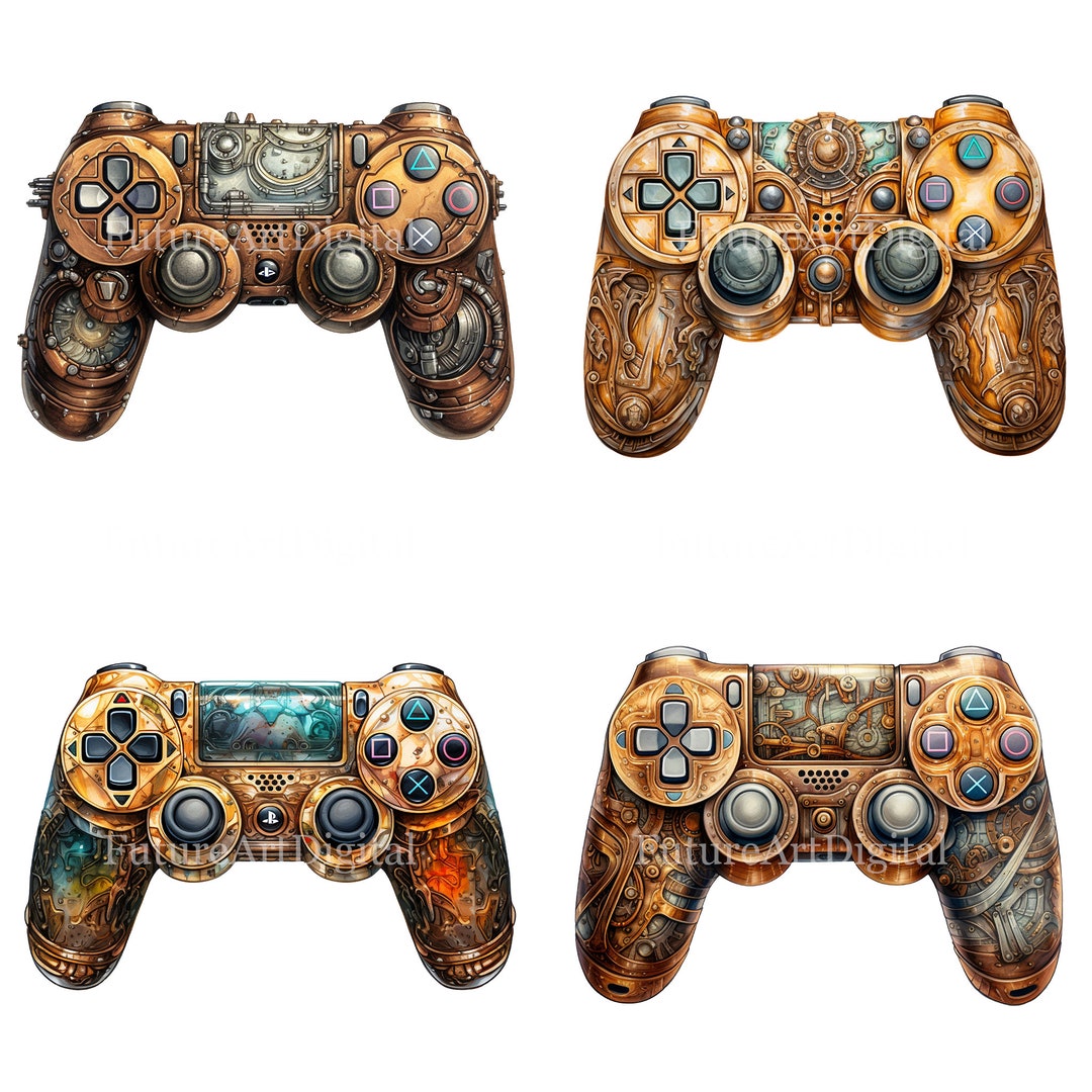 Watercolor Steampunk Ps Controller Digital Clipart, Gaming Controller ...
