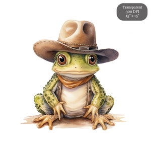 12 Cowboy Baby Frog Digital Clipart, Watercolor Baby Frog Sublimation ...