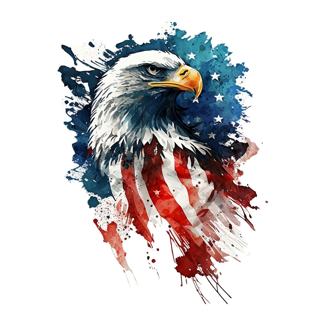 Watercolor Patriotic Eagle PNG, American Flag Digital Clipart, American ...