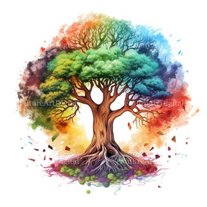 Watercolor Rainbow Tree of Life Digital Clipart, Tree of Life ...
