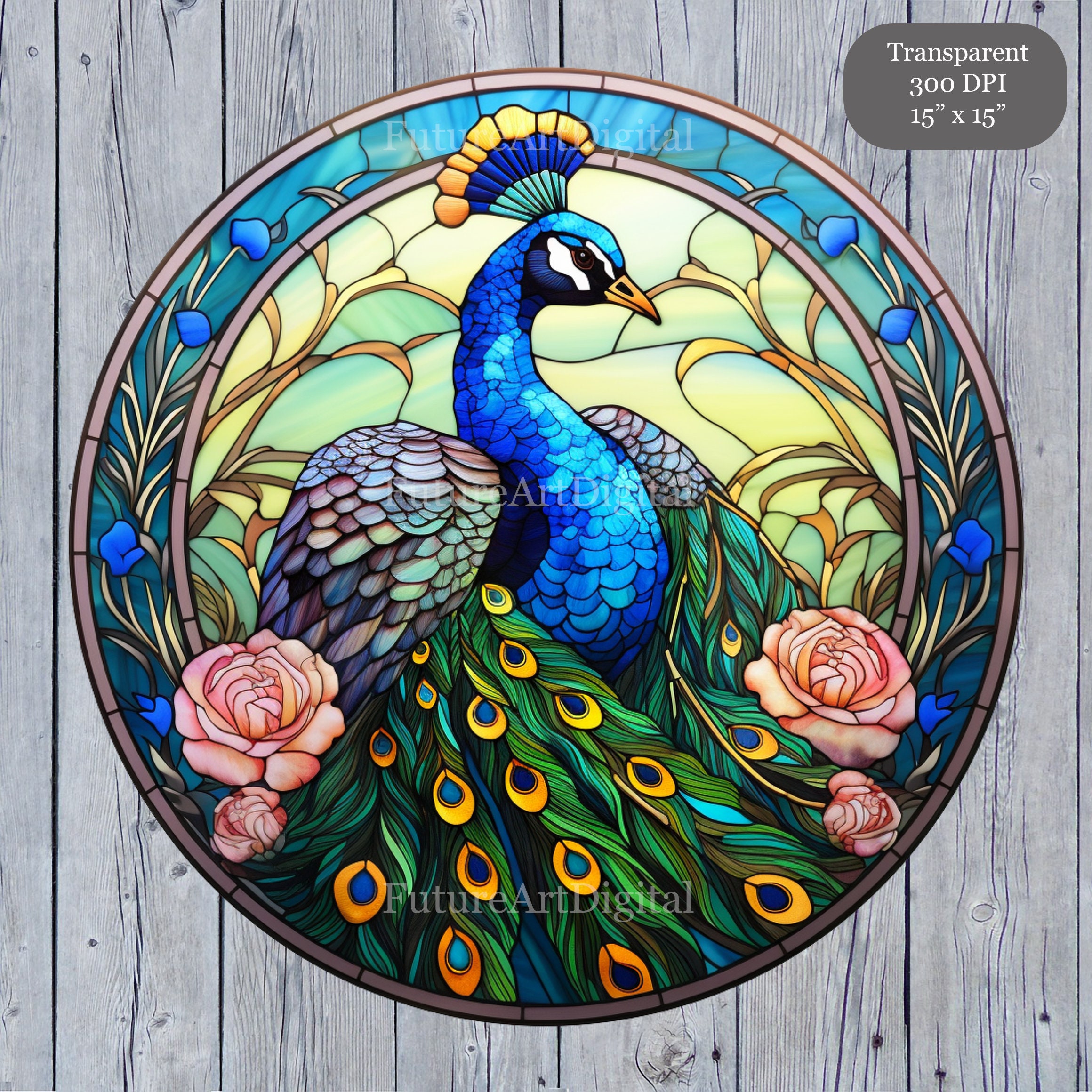 Stained Glass Peacock Digital Print, Stained Glass Window Art, Peacock ...