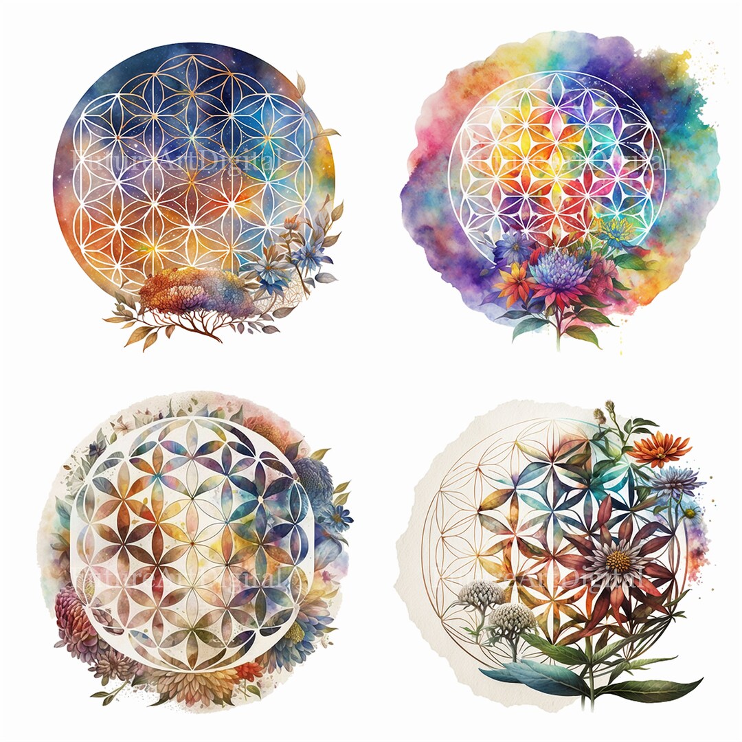 Watercolor Flower of Life Digital Clipart, Flower of Life Sublimation ...