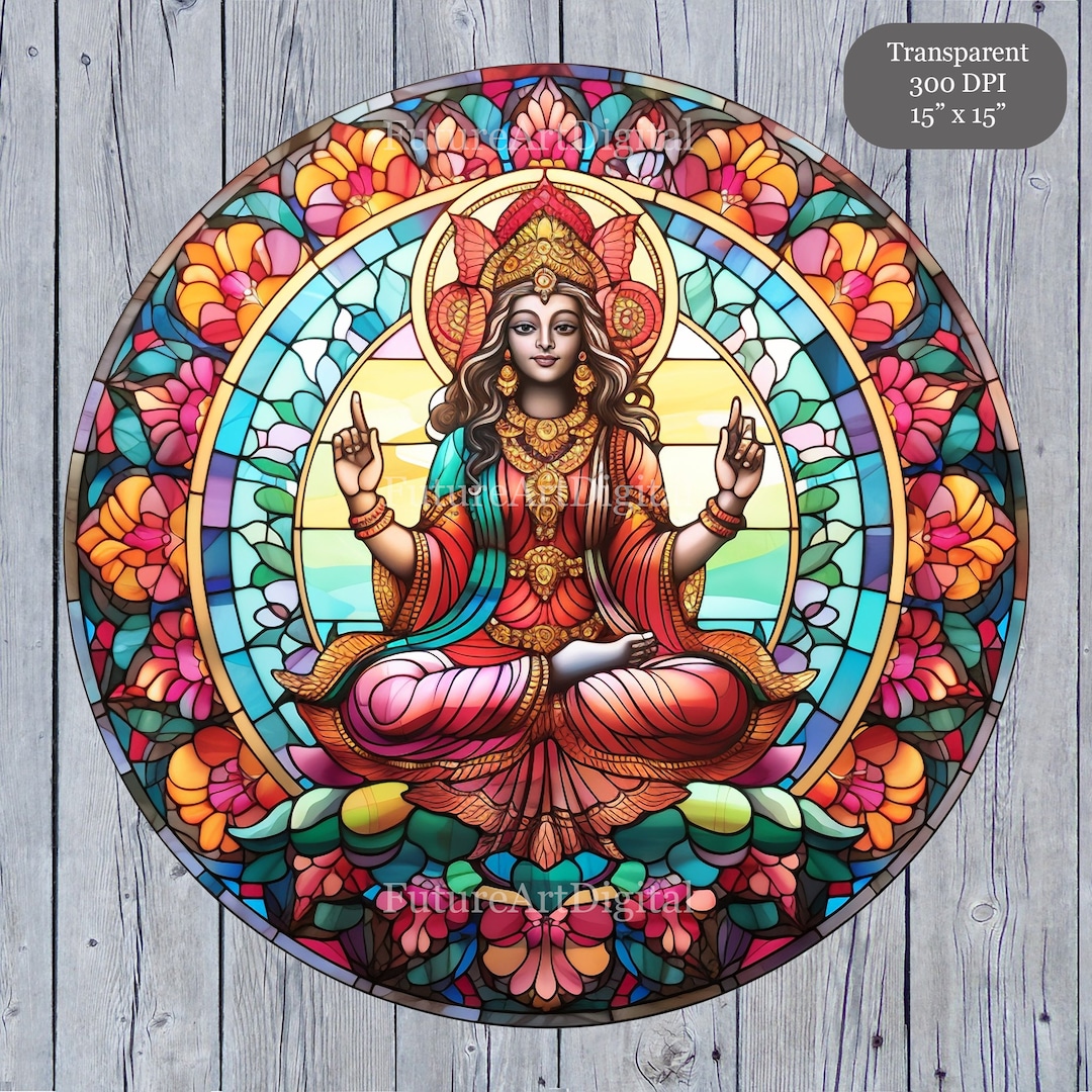 Stained Glass Lakshmi Digital Clipart, Lakshmi Printable Wall Art ...