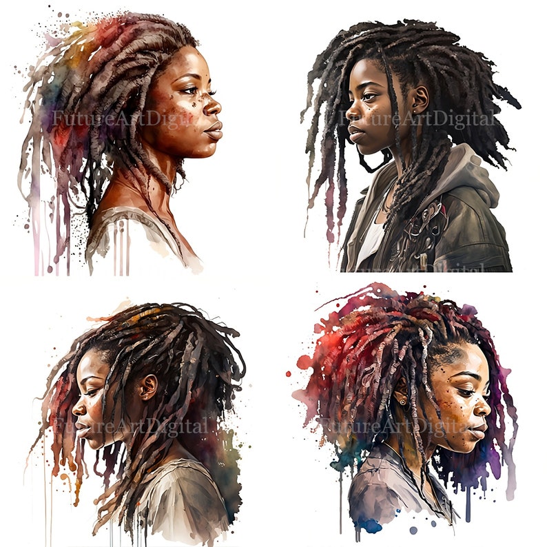 Watercolor Dread Loc Black Girl Digital Clipart Afro American - Etsy