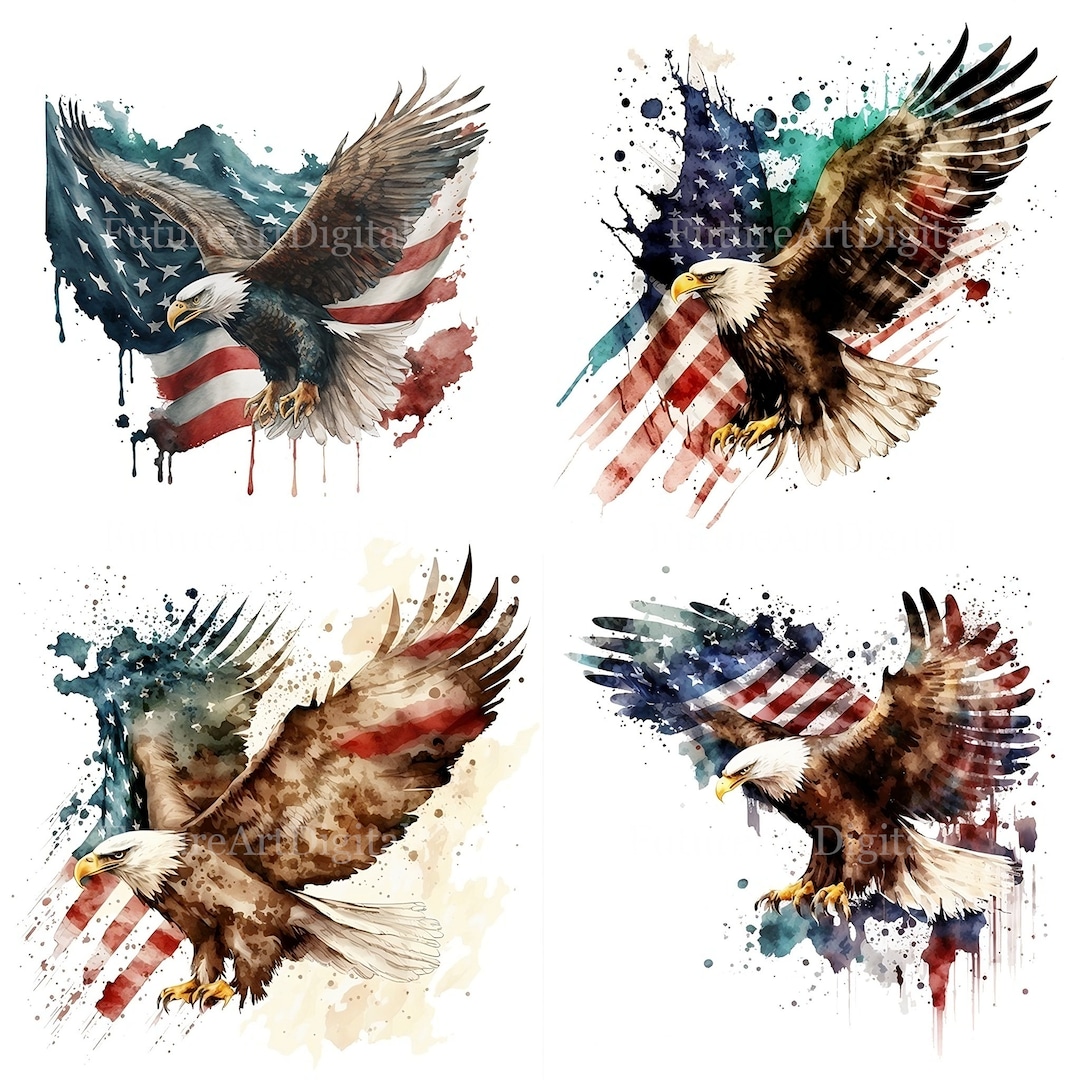 Watercolor Bald Eagle With American Flag Sublimation PNG, Patriotic ...
