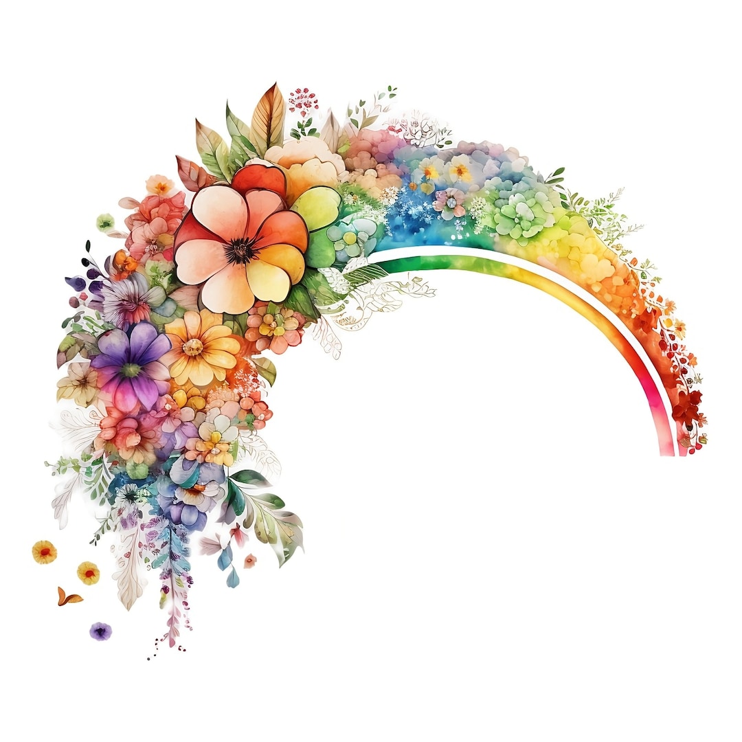 Watercolor Boho Rainbow Flowers PNG, Boho Rainbow Sublimation Clipart ...