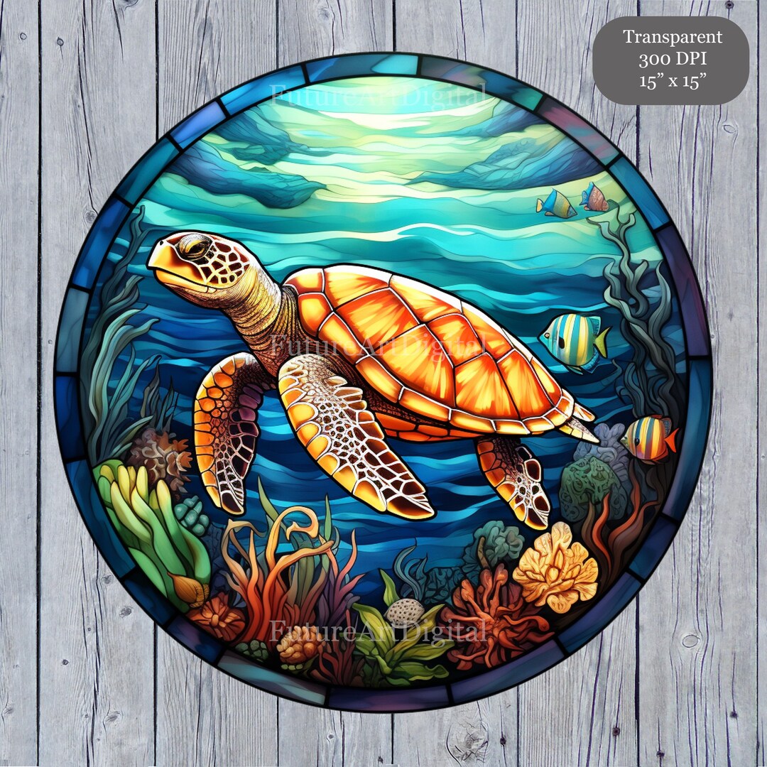 Stained Glass Sea Turtle Digital Clipart, Stained Glass Turtle Print ...
