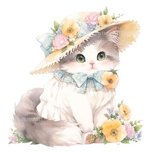 Watercolor Kitten Wearing a Hat Digital Clipart, Cute Kitten With Hat ...