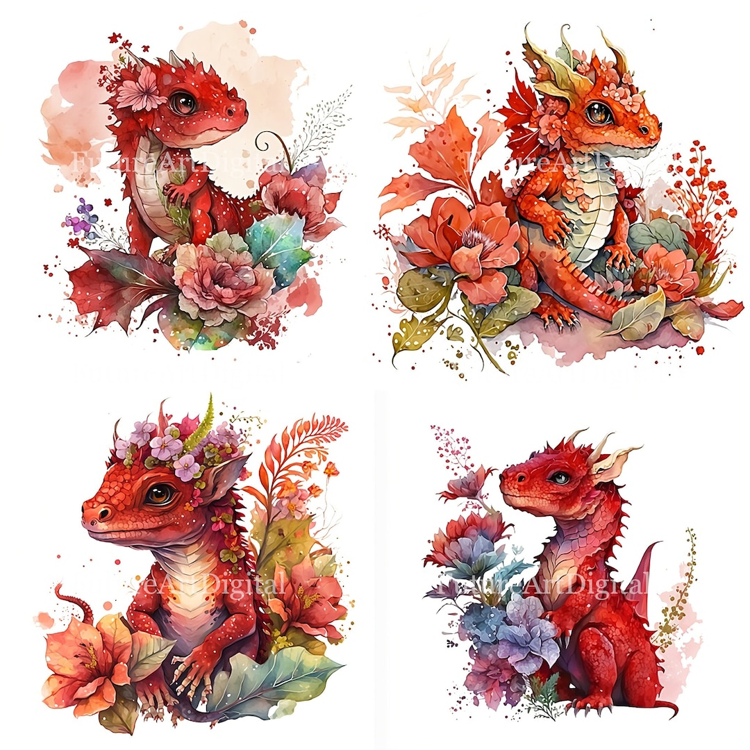 Watercolor Red Baby Dragon Sublimation PNG, Red Baby Dragon With ...