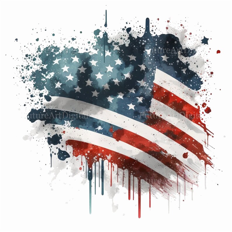 Watercolor American Flag Digital Clipart USA Flag Printable - Etsy