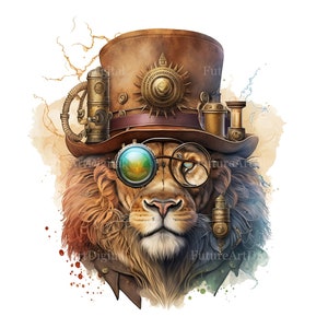 Watercolor Steampunk Lion Sublimation PNG, Steampunk Lion Digital ...