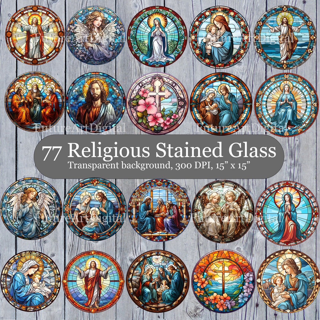 Religious Stained Glass Bundle With Transparent Background, Stained ...