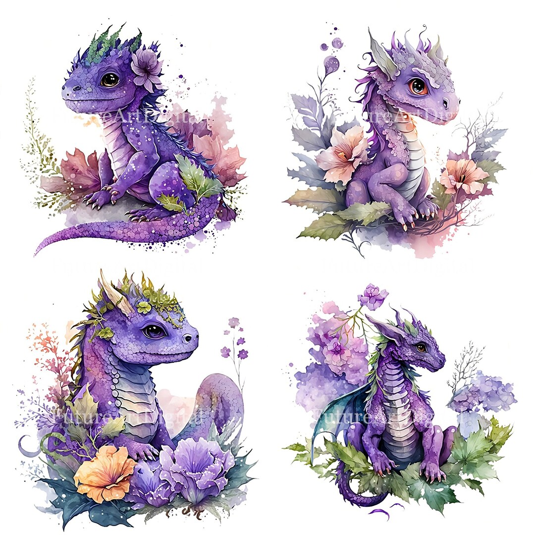 Watercolor Purple Baby Dragon Sublimation PNG, Purple Baby Dragon Wit ...
