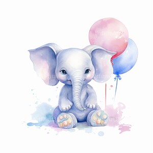 Watercolor Baby Elephant With Balloons Sublimation PNG, Baby Elephant ...