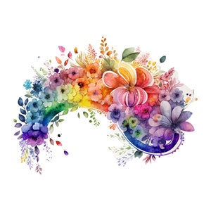 Watercolor Boho Rainbow Flowers PNG, Boho Rainbow Sublimation Clipart ...