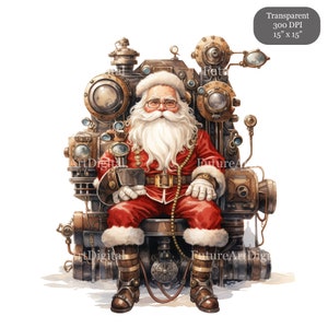 12 Watercolor Steampunk Santa Printable Wall Art, Santa Claus Digital ...