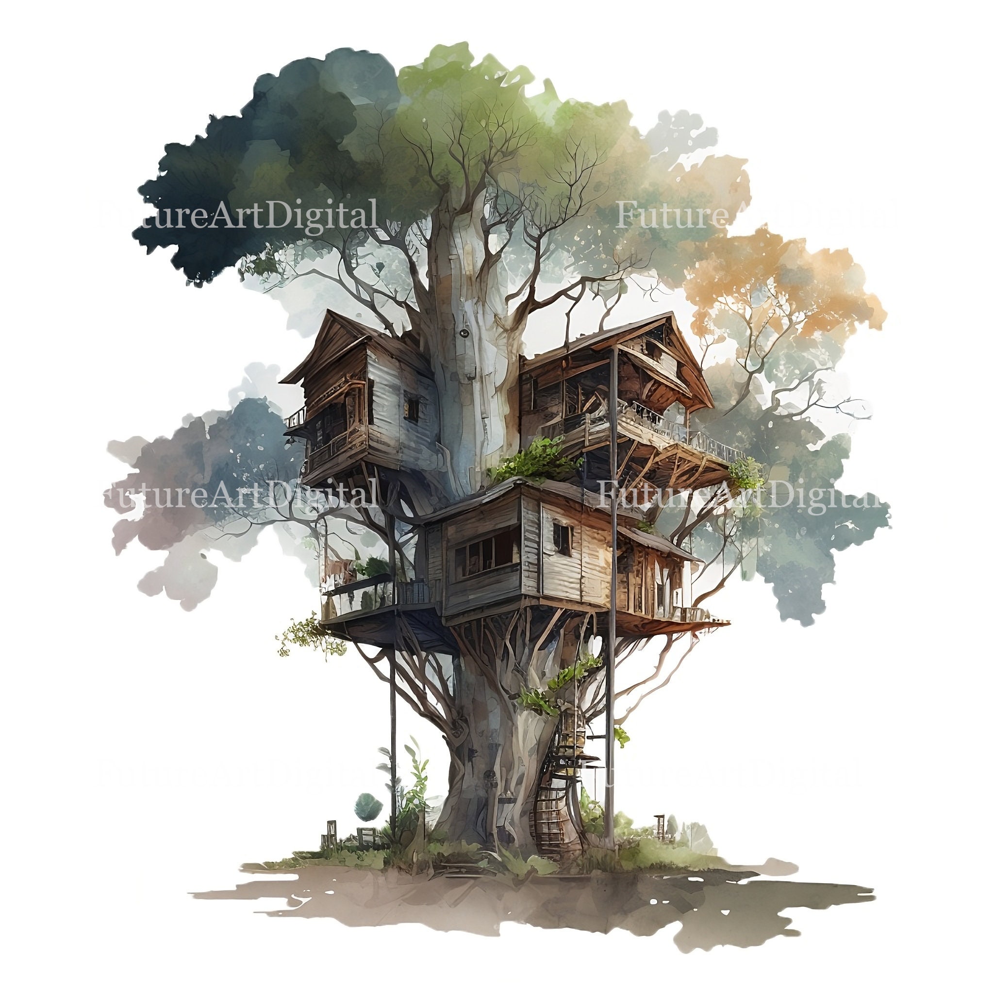 Watercolor Treehouse Digital Clipart Treehouse Sublimation - Etsy