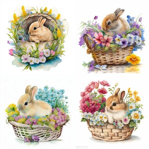 Watercolor Easter Bunny Sublimation PNG, Easter Bunny Baby in a Basket ...