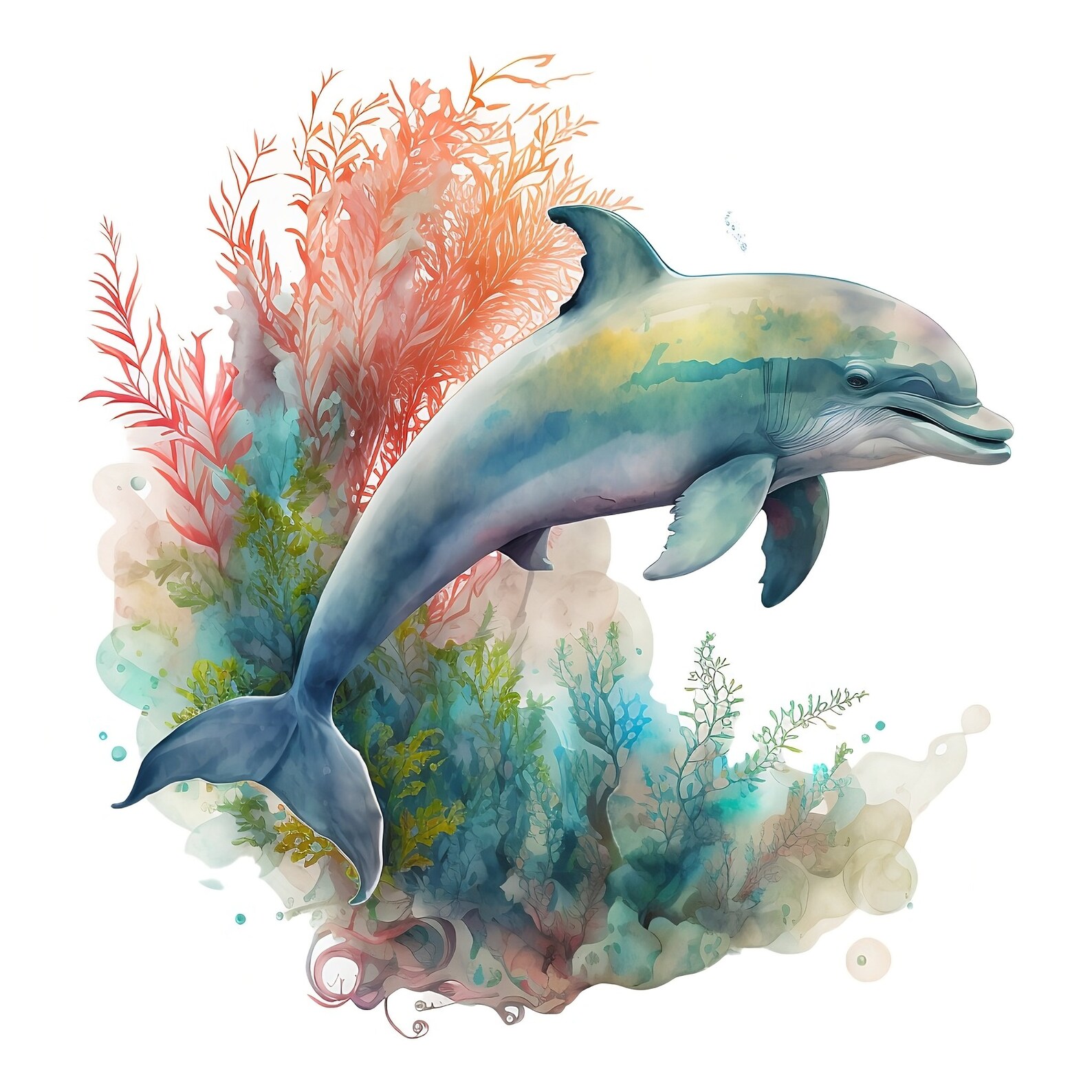 Watercolor Dolphin Sublimation PNG, Dolphin Printable Wall Art, Dolphin ...