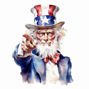 Watercolor Uncle Sam Sublimation PNG, Uncle Sam Digital Clipart, Uncle ...