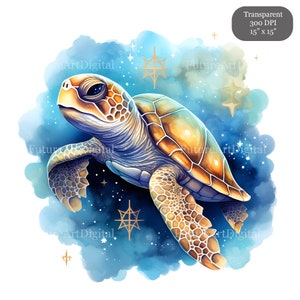 12 Watercolor Sea Turtle Digital Clipart, Celestial Sea Turtle Scrapbooking Clipart Bundle ...