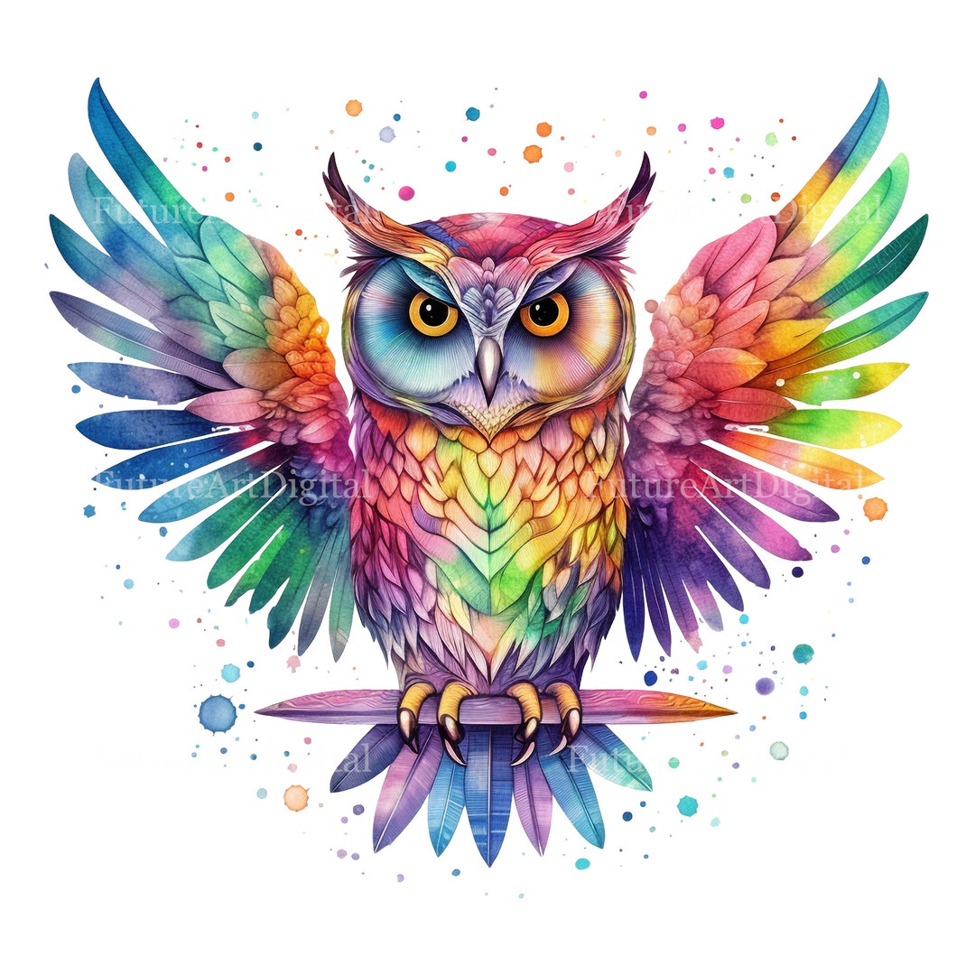 Watercolor Rainbow Owl Sublimation PNG, Owl Digital Clipart, Rainbow ...