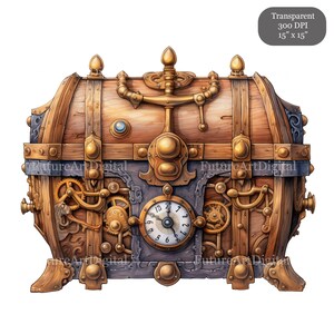12 Watercolor Steampunk Treasure Chest Digital Clipart, Treasure Chest ...