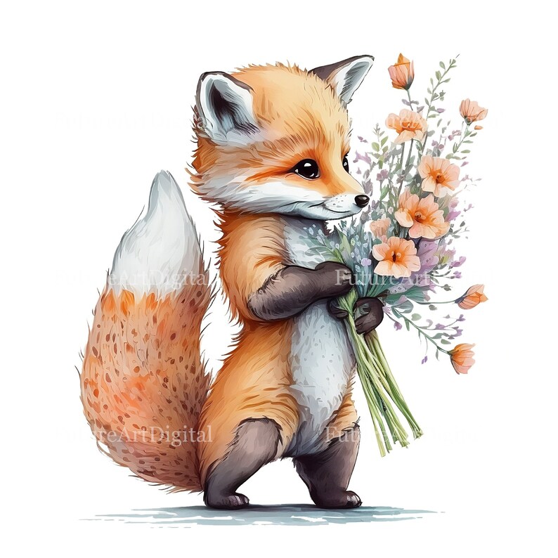 Watercolor Baby Fox With Flowers Printable Nursery Wall Art - Etsy