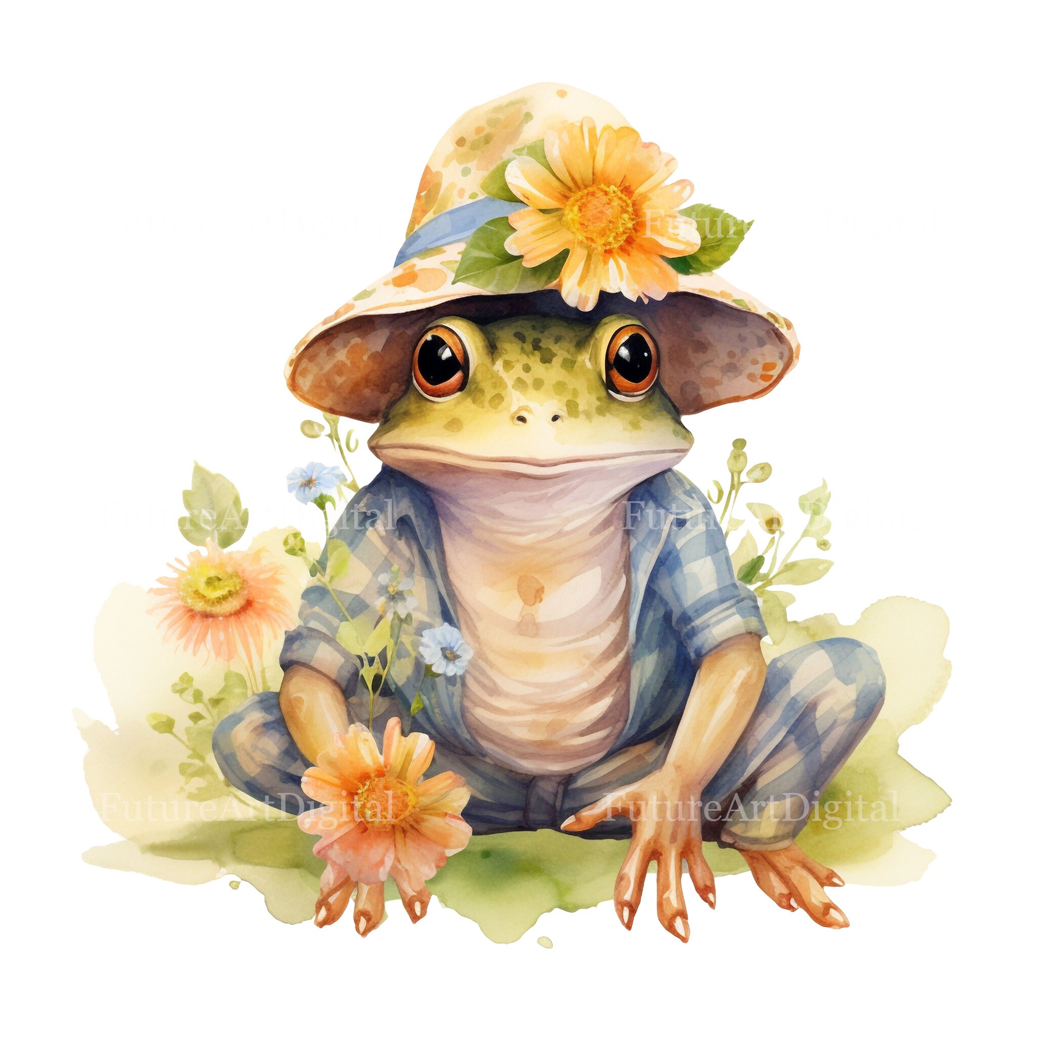 Watercolor Frog Wearing a Dress With Flowers Digital Clipart, Frog in a ...