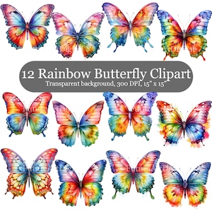 12 Watercolor Rainbow Butterfly Digital Clipart, Rainbow Butterfly ...