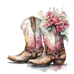 Watercolor Cowboy Boots Sublimation PNG, Cowgirl Boots Digital Clipart ...
