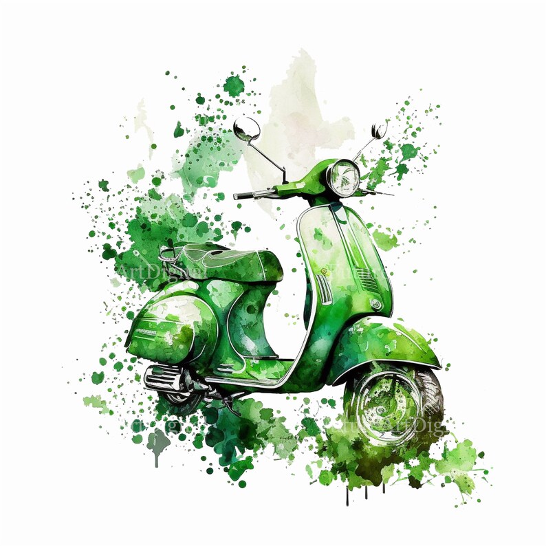 Watercolor Vespa Sublimation PNG Green Vespa Digital Clipart - Etsy